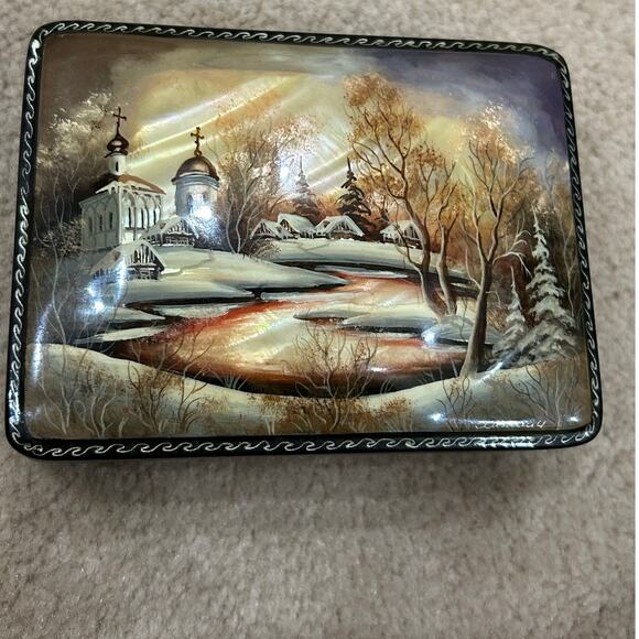 unknown | Accents | Russian Hand Painted Black Lacquer Box Winter ...